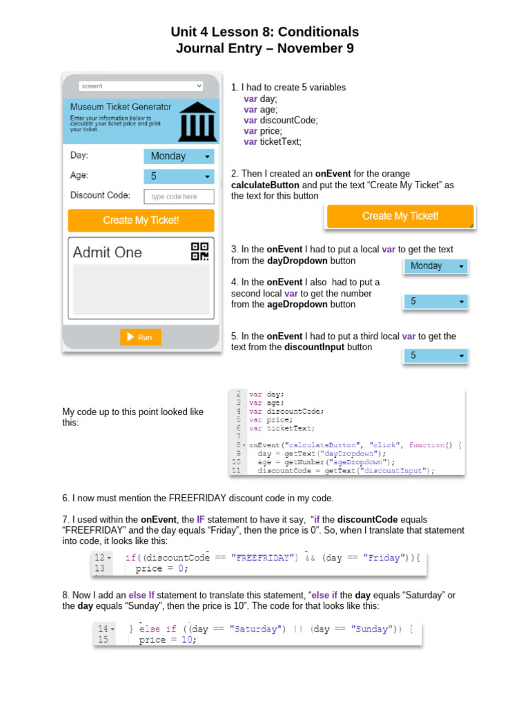 Journal Entry Unit 4 Lesson 8 Conditionals Make | PDF | Computer ... Journal Entry Unit 4 Lesson 8 Conditionals Make | PDF | Computer ...