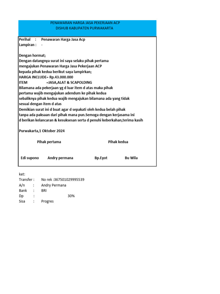 Penawaran Harga Acp | PDF