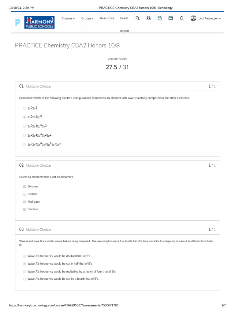 PRACTICE Chemistry CBA2 Honors 10_8 _ Schoology | PDF | Periodic Table ...