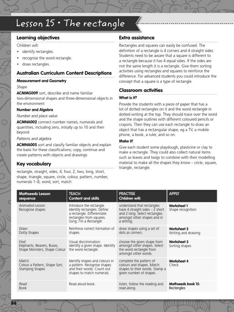 Activity Sheet Maths Homeschool Worksheets Map 3 Lesson 15 | PDF | Shape | Rectangle