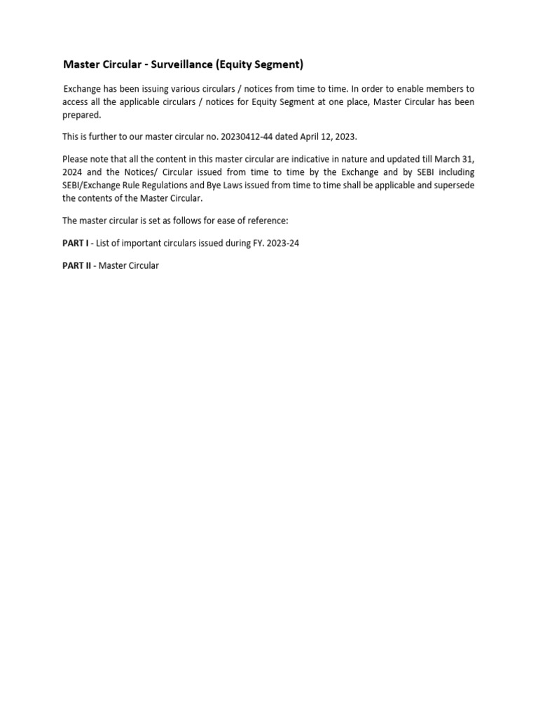 Master Circular on Equity Surveillance | PDF | Market Maker ...