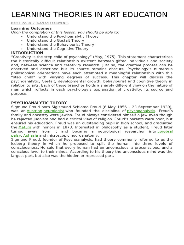Learning Theories in Art Education | PDF | Id | Classical Conditioning