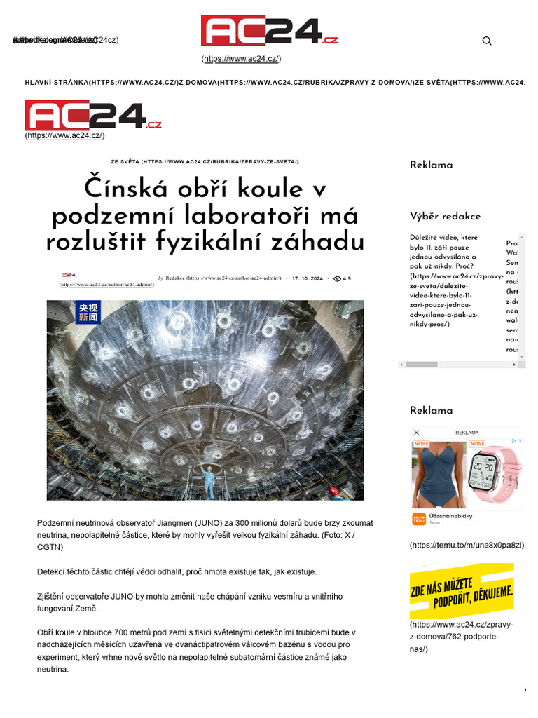 Čínská Obří Koule V Podzemní Laboratoři Má Rozluštit Fyzikální Záhadu - AC24.cz | PDF