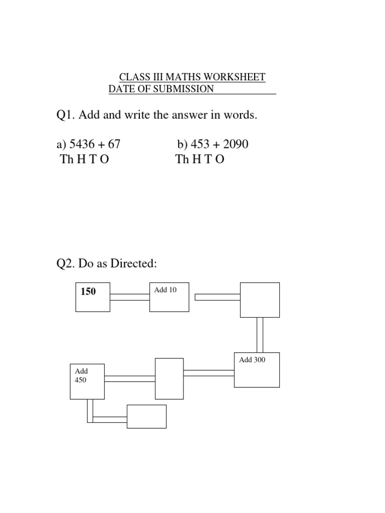 CBSE Class 3 Mathematics Worksheet (14) - Addition | PDF