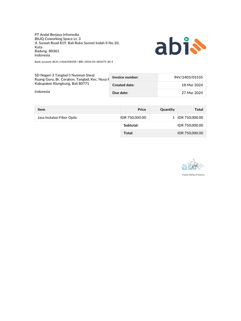 Invoice for Fiber Optic & Internet Services | PDF
