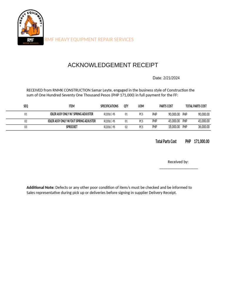 R220LC-9S Parts Cost Breakdown | PDF