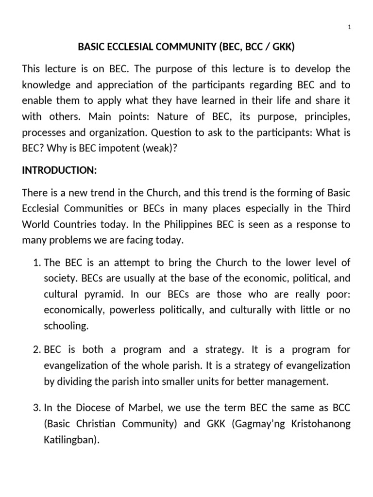 4. Basic Ecclesial Community-BEC | PDF | Baptism | Catholic Church
