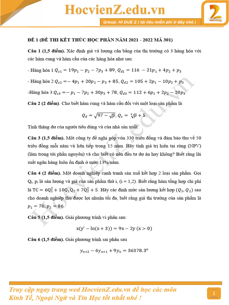 Đề Thi Năm 21 22 Tud | PDF