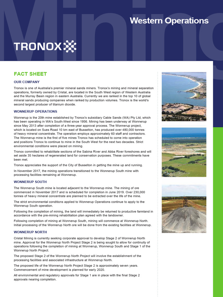 Tronox Wonnerup Operations Overview | PDF | Mining | Minerals