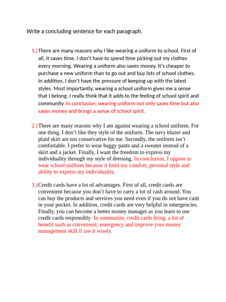 Write A Concluding Sentence For Each Paragraph | PDF