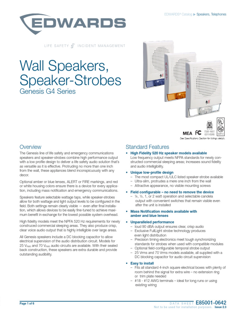 E85001-0642 - Genesis Wall Speakers and Speaker-Strobes | PDF ...