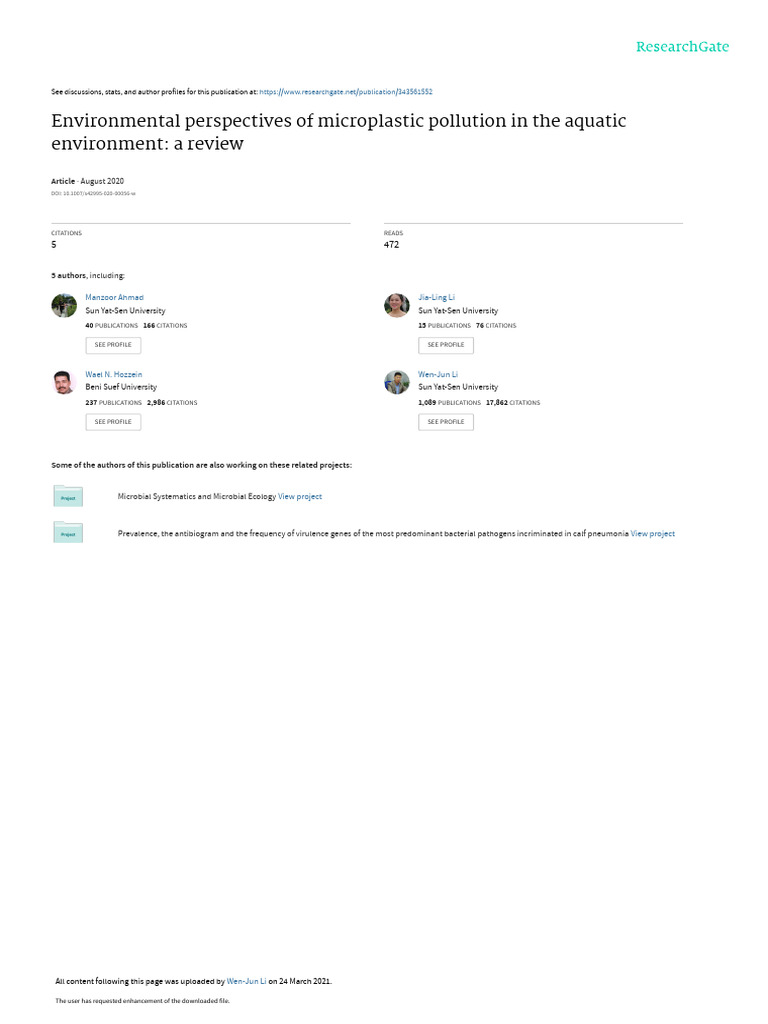 Environmental Perspectives of Microplastic Pollution in The Aquatic ...