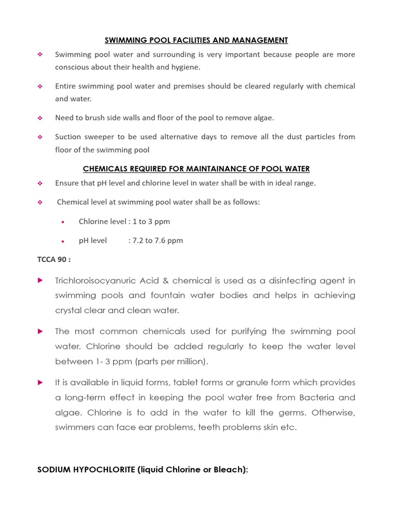 Swimming Pool Maintenance Guide | PDF | Ph | Chlorine