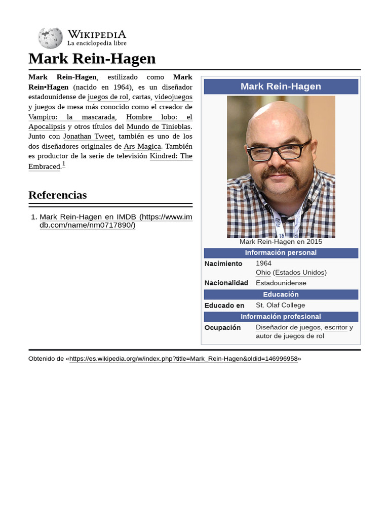 Mark Rein-Hagen: Diseñador de Juegos | PDF
