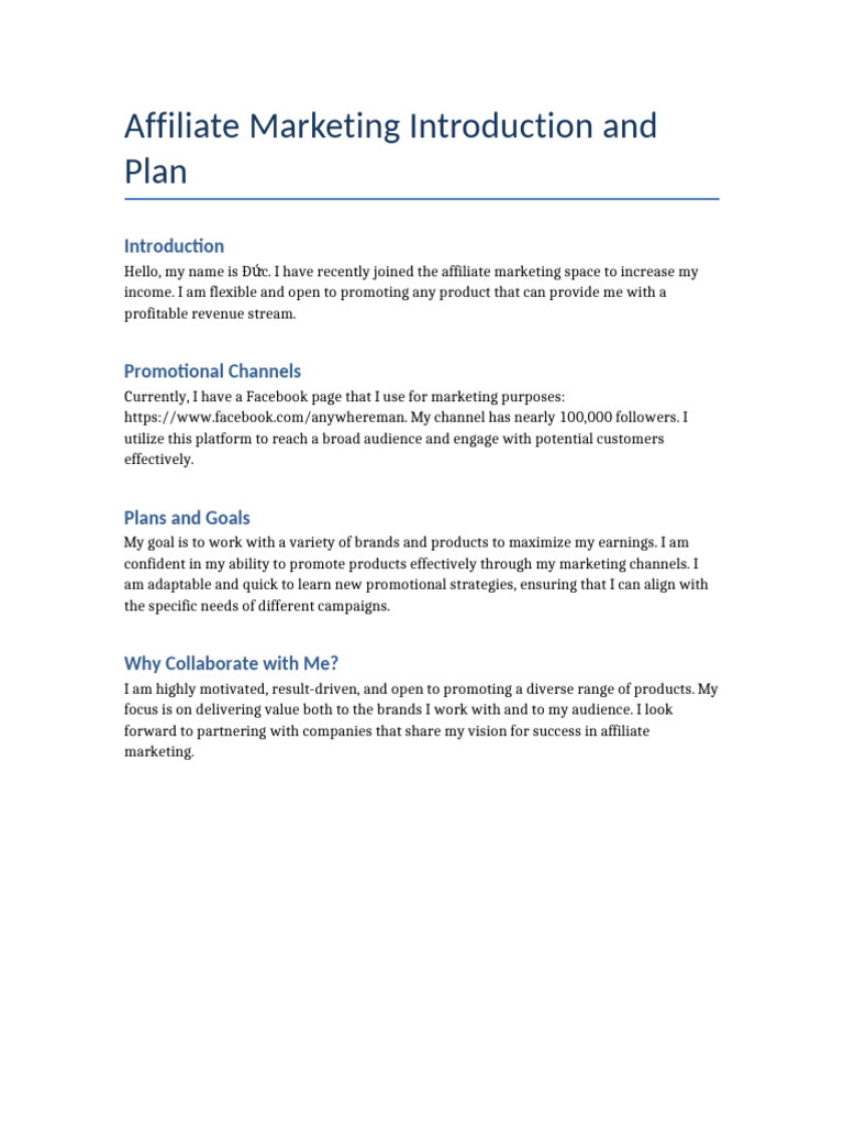Affiliate_Marketing_Introduction_Plan_Duc_Updated (1) | PDF