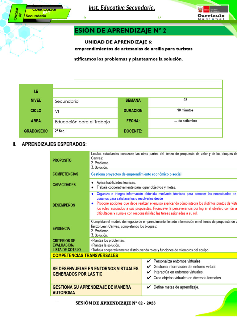 2º Etp-Ses. Uni 06 - Sem 02-2023 | PDF | Aprendizaje | Business