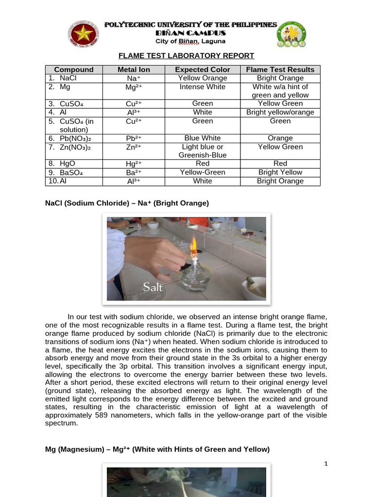 Flame Test Lab Report | PDF | Emission Spectrum | Magnesium