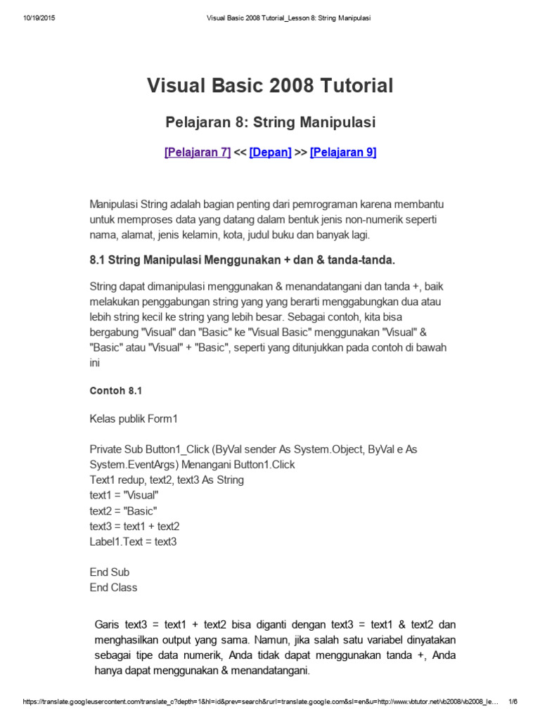 Visual Basic 2008 Tutorial - Lesson 8 - String Manipulasi | PDF | Komputer