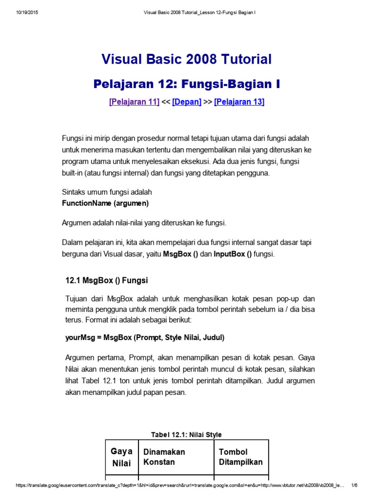 Visual Basic 2008 Tutorial - Lesson 12-Fungsi Bagian I | PDF