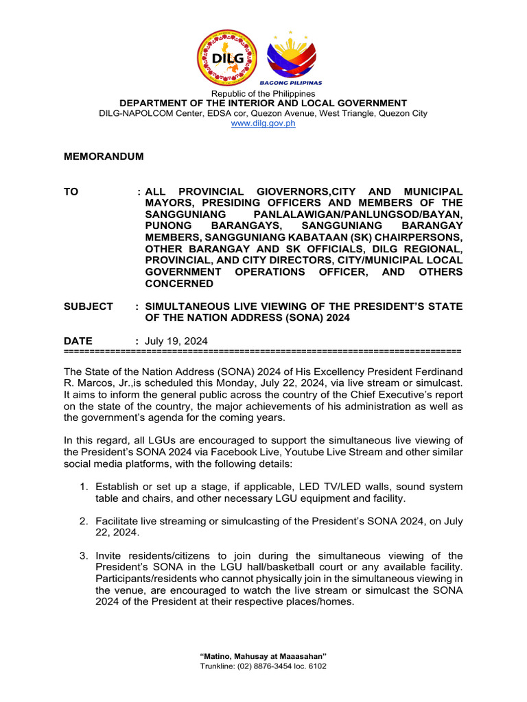 SGD MEMO reSONA - 240721 - 204700 1 | PDF | Philippines | Government