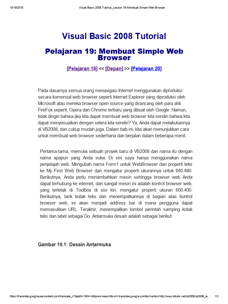 Visual Basic 2008 Tutorial - Lesson 19-Membuat Simple Web Browser | PDF