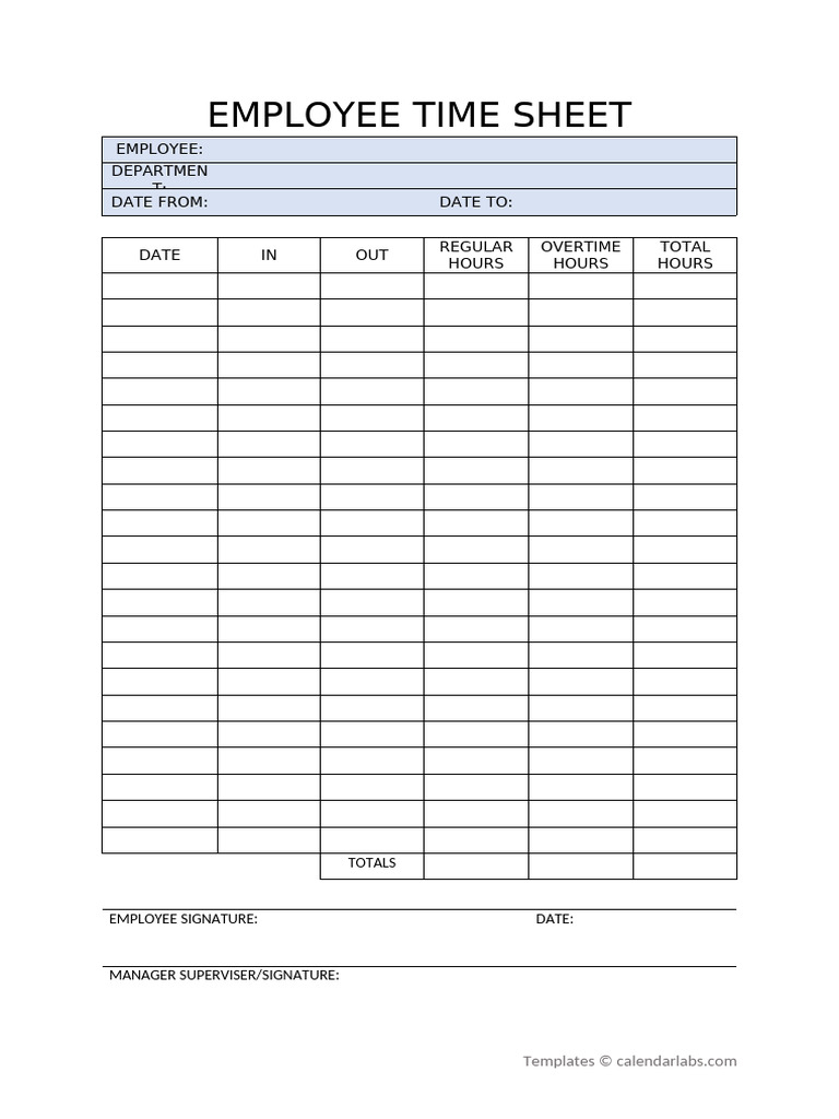 Employee Time Sheet Template | PDF