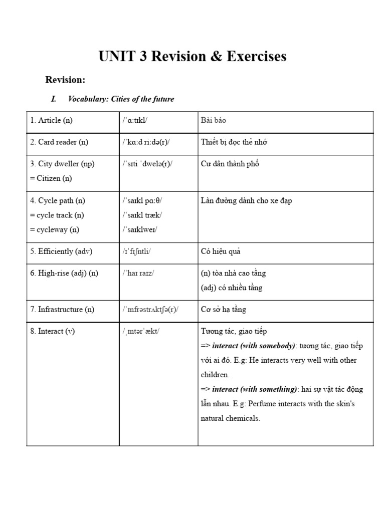 UNIT 3 Revision & Exercises | PDF