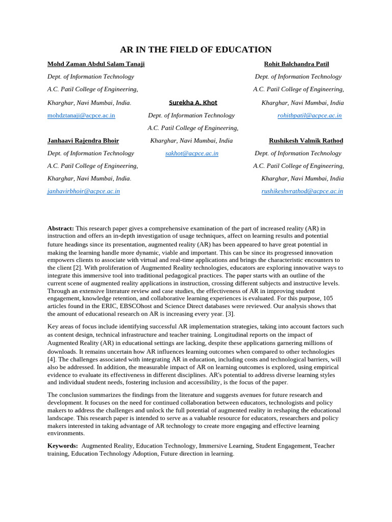AR's Impact on Education | PDF | Augmented Reality | Virtual Reality