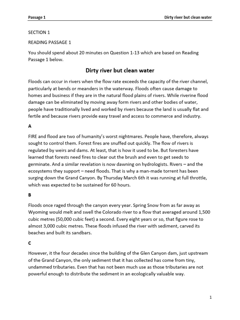 14 Passage 1 - Dirty River But Clean Water Q1-13 | PDF | River | Flood