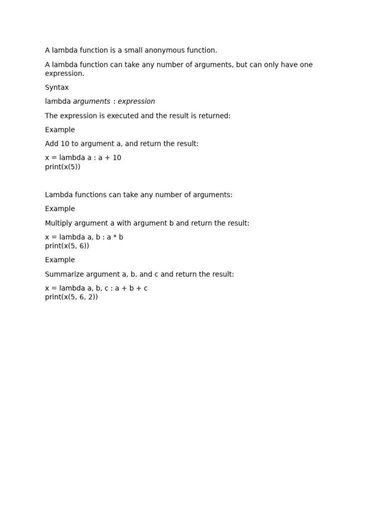 A Lambda Function Is A Small Anonymous Function | PDF A Lambda Function Is A Small Anonymous Function | PDF