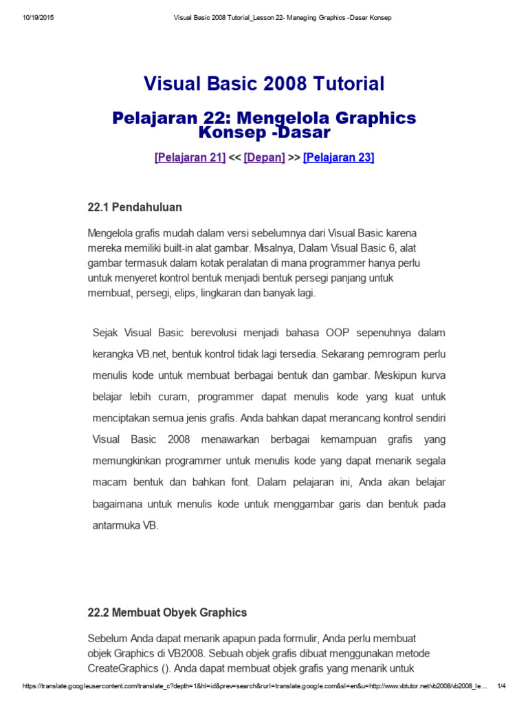 Visual Basic 2008 Tutorial - Lesson 22 - Managing Graphics - Dasar Konsep | PDF