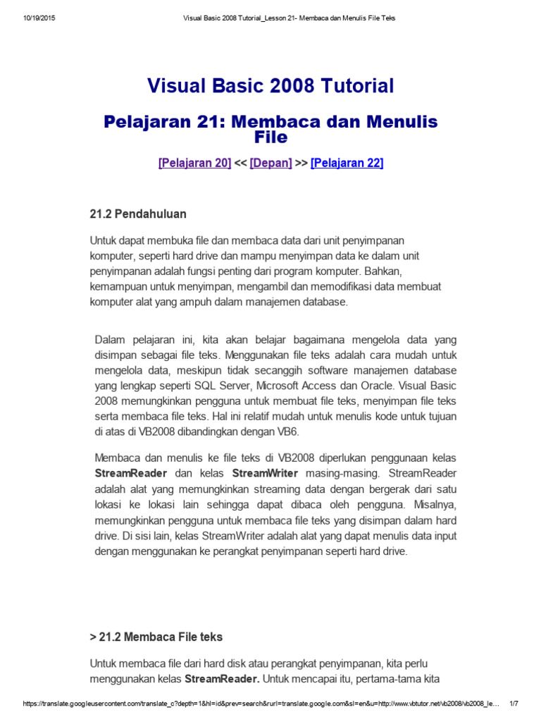 Visual Basic 2008 Tutorial_Lesson 21- Membaca dan Menulis File Teks | PDF