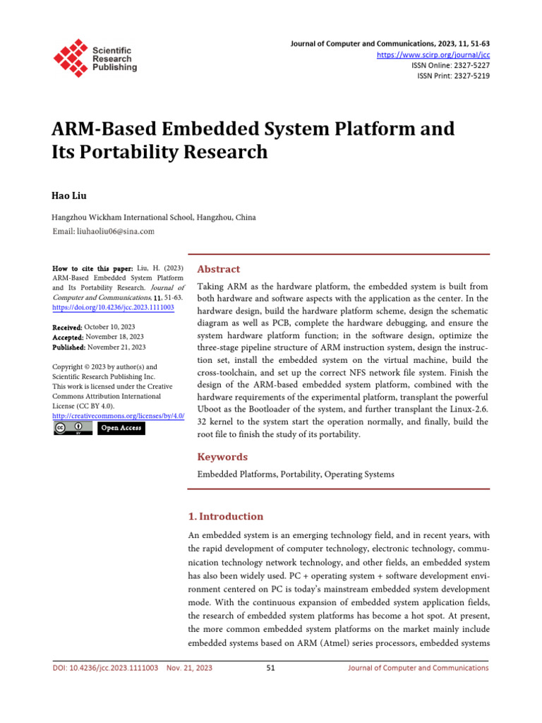 Arm Based Embedded System Platform And Its Portabi Pdf Embedded System Assembly Language