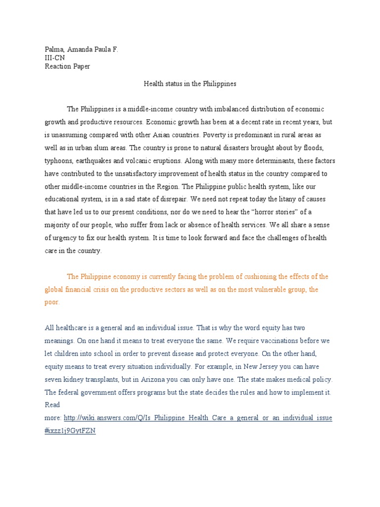 Reaction Paper | Pharmacy | Hospital