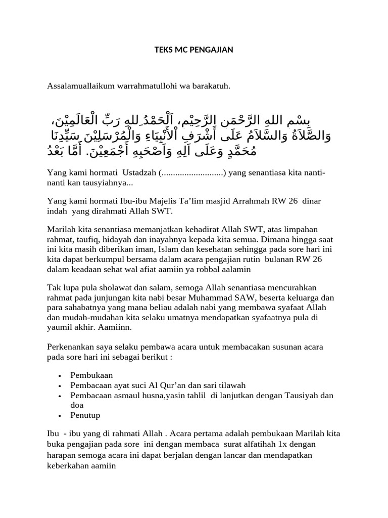 Teks MC Pengajian | PDF