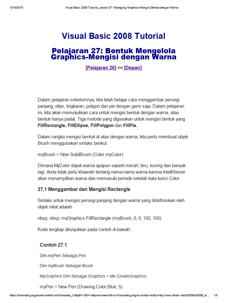 Visual Basic 2008 Tutorial - Lesson 27 - Managing Graphics-Mengisi Bentuk Dengan Warna | PDF