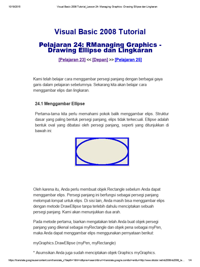 Visual Basic 2008 Tutorial - Lesson 24 - Managing Graphics - Drawing Ellipse Dan Lingkaran | PDF