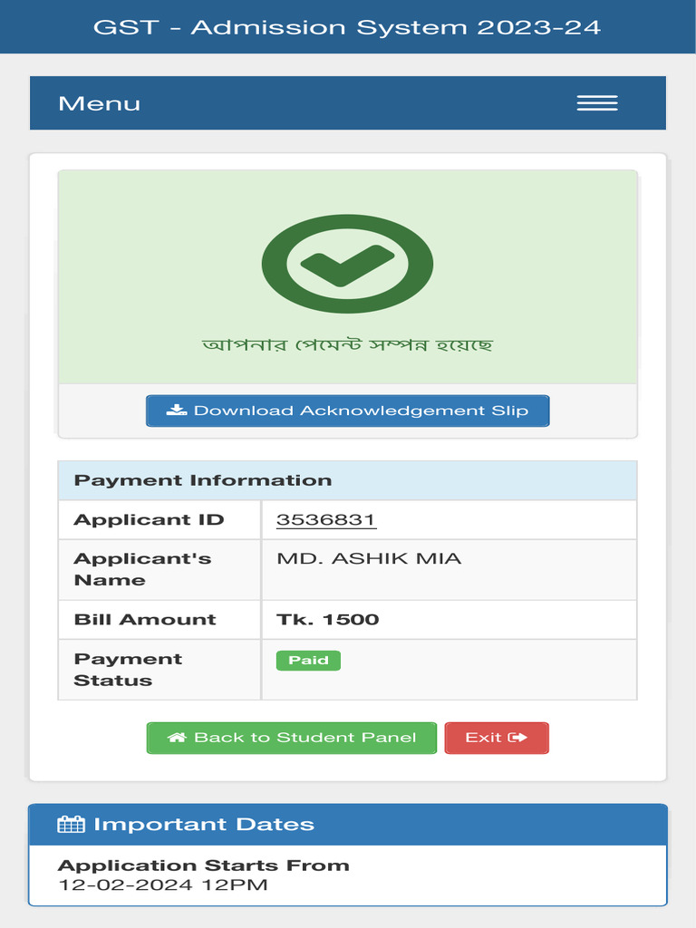 GST Admission System Payment Details | PDF | Computers
