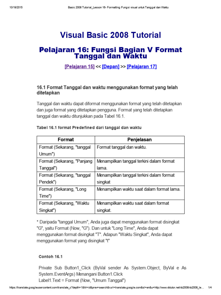 Basic 2008 Tutorial - Lesson 16 - Formatting Fungsi Visual Untuk Tanggal Dan Waktu | PDF | Komputer