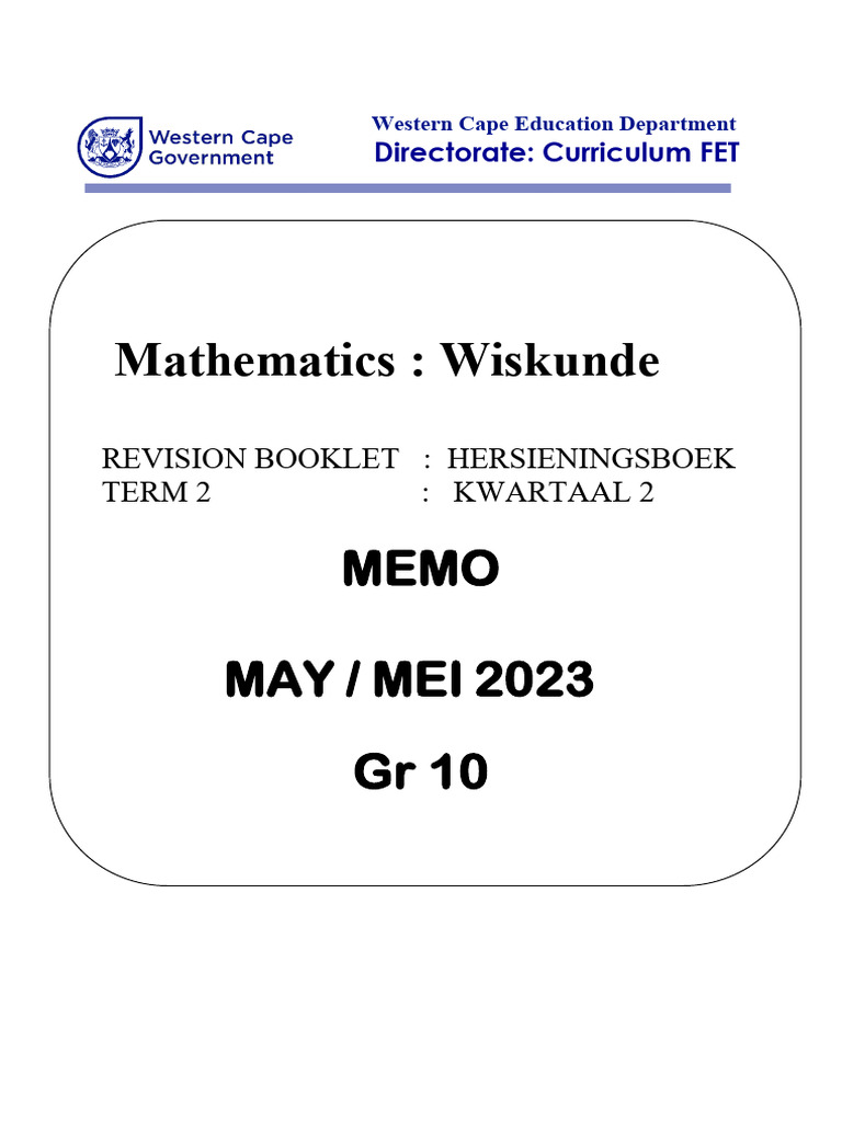 Grade 10 Term 2 Math Revision Memo | PDF | Trigonometry | Mathematics