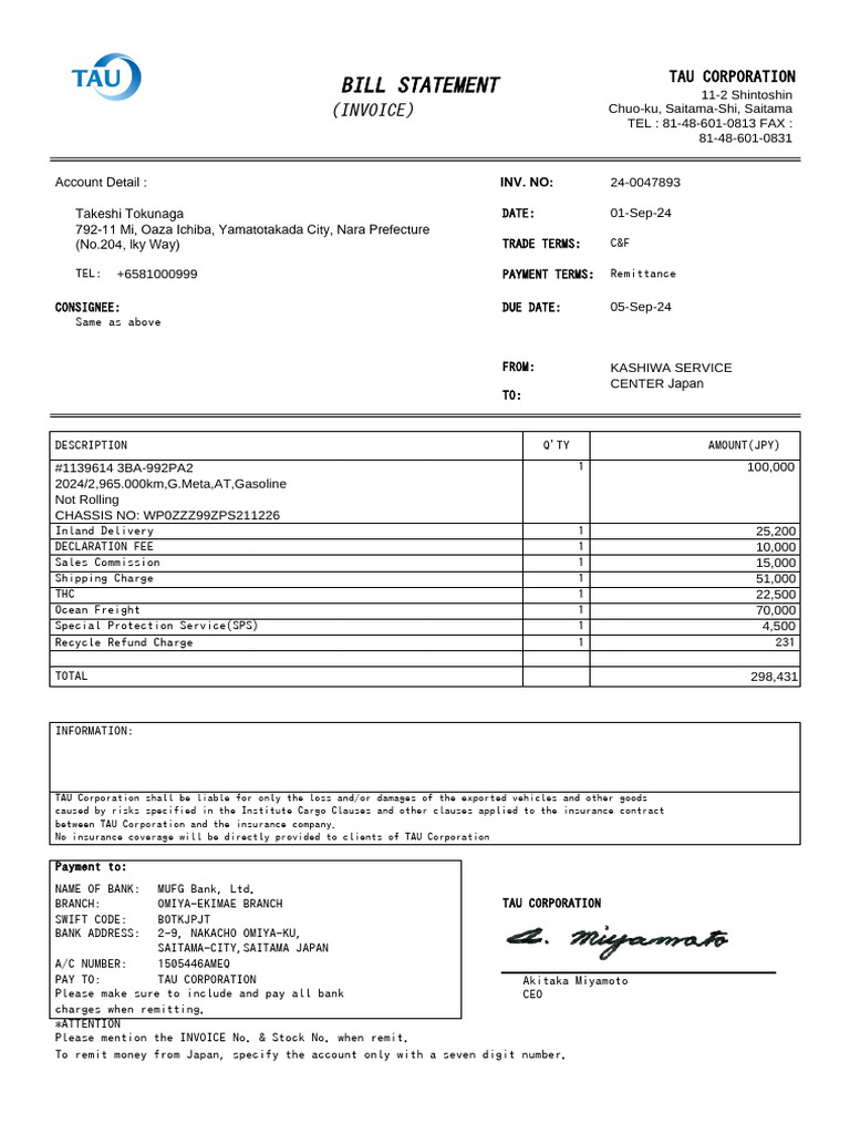 Takeshi Tokunaga Bill Tau | PDF | Insurance | Financial Services