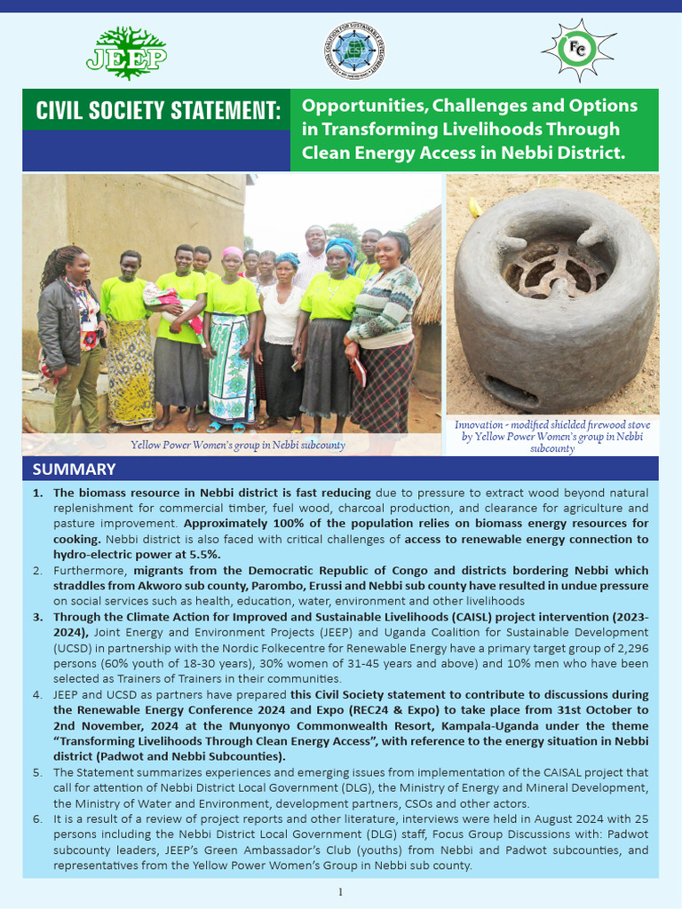 Civil Society Statement: Opportunities, Challenges and Options in ...