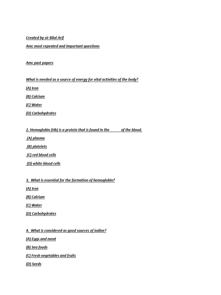 8 Amc past papers.. | PDF | Biology | Cell (Biology)