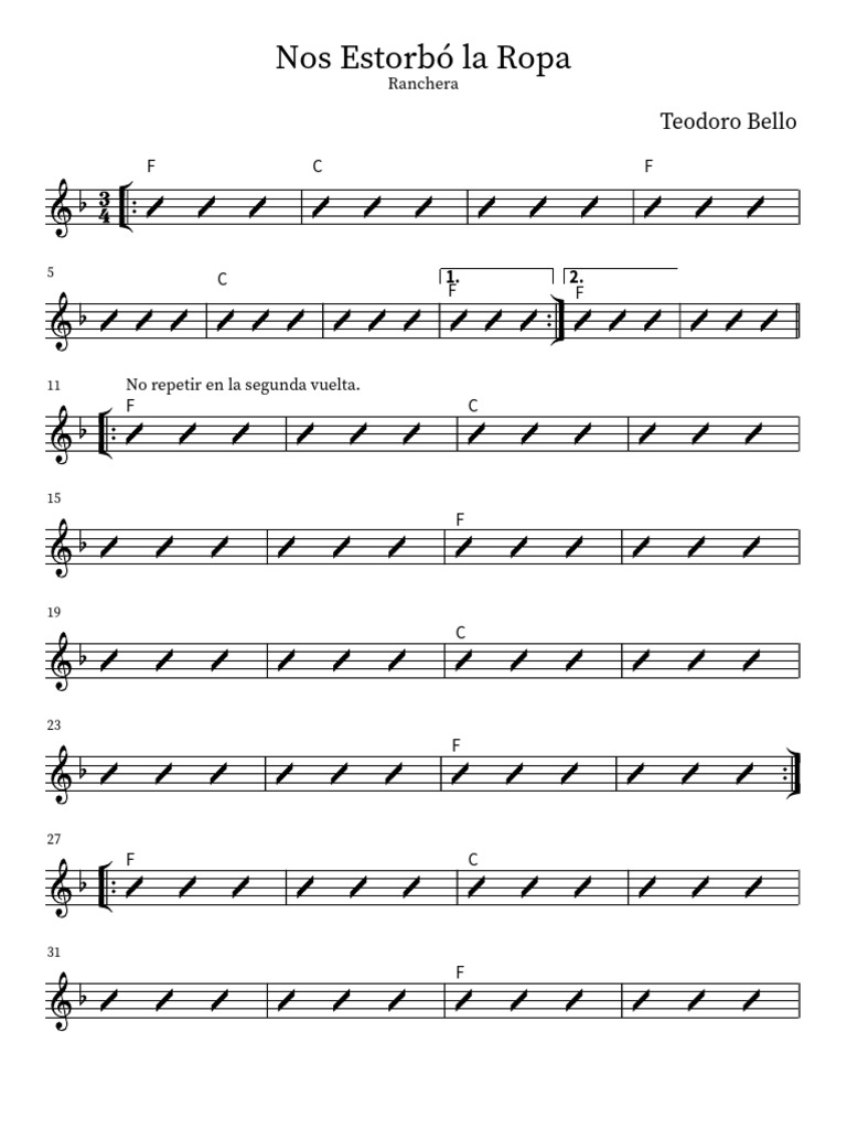 Nos Estorbó la Ropa - Partitura Ranchera | PDF