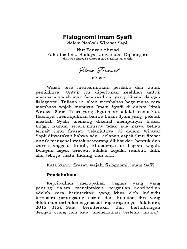 Fisiognomi Wajah dalam Islam: Imam Syafii | PDF | Ilmu Sosial | Filsafat