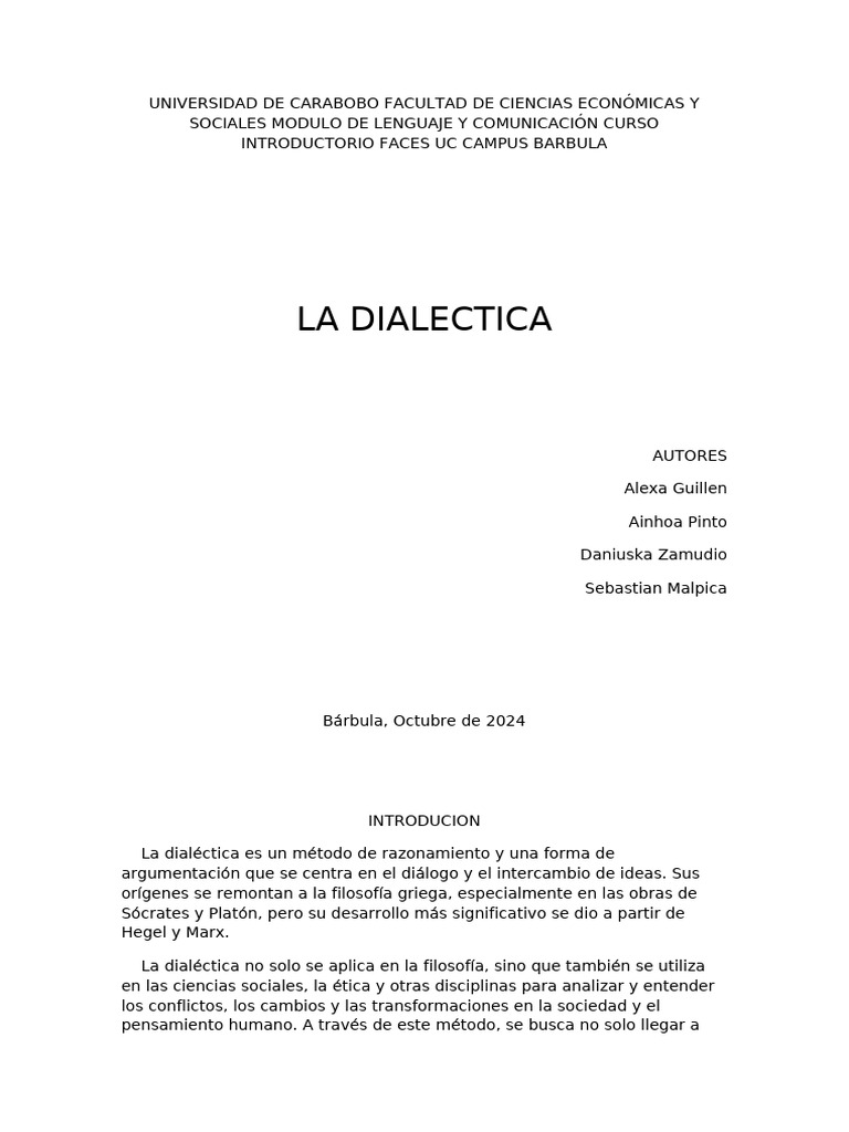 La Dialéctica: Historia y Aplicaciones | PDF | Dialéctico | Georg ...