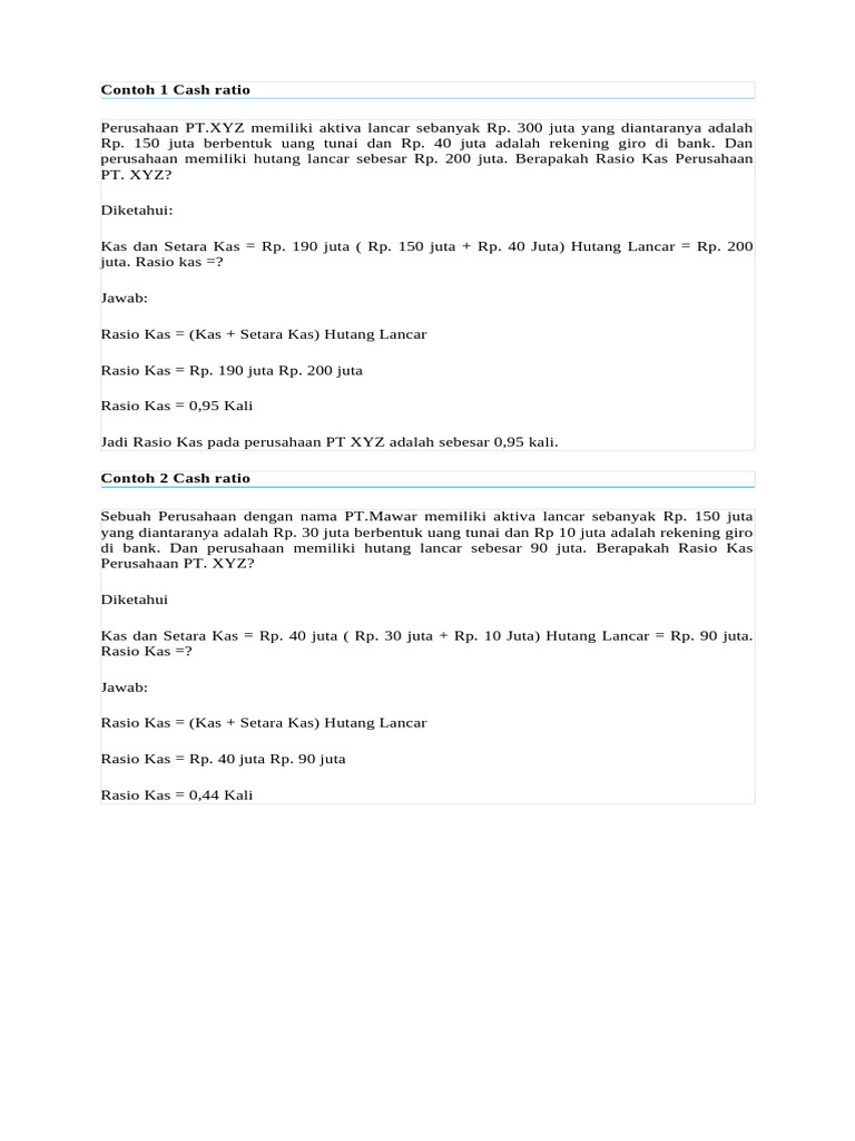 Contoh 1 Cash Ratio | PDF