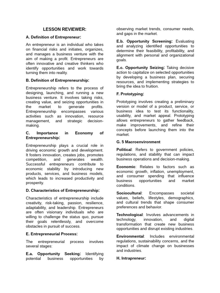 ENTREP-REVIEWER | PDF | Entrepreneurship | Behavior