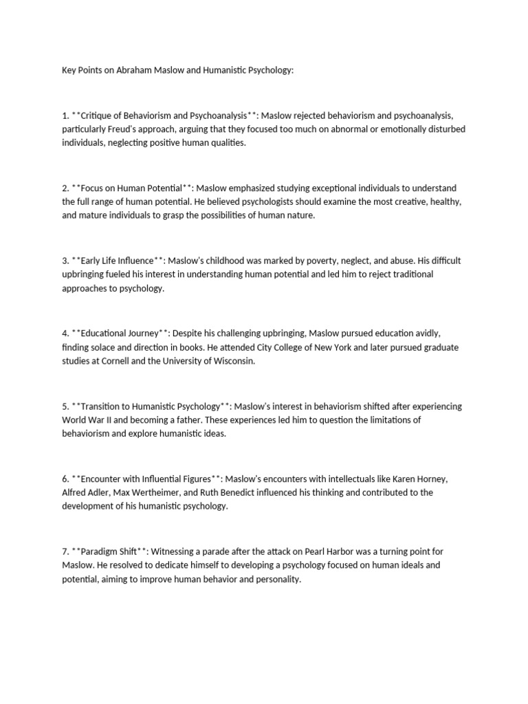 Abraham Maslow and Humanistic Psychology | PDF | Motivation | Motivational