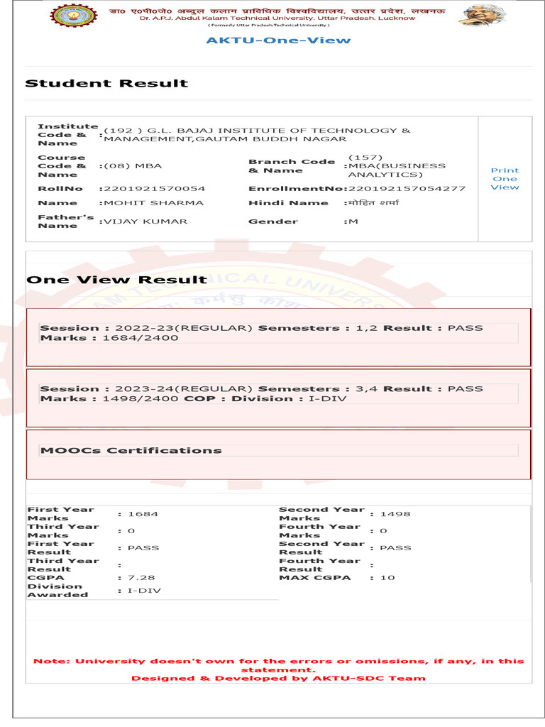 AKTU One View by AKTU SDC | PDF | Business